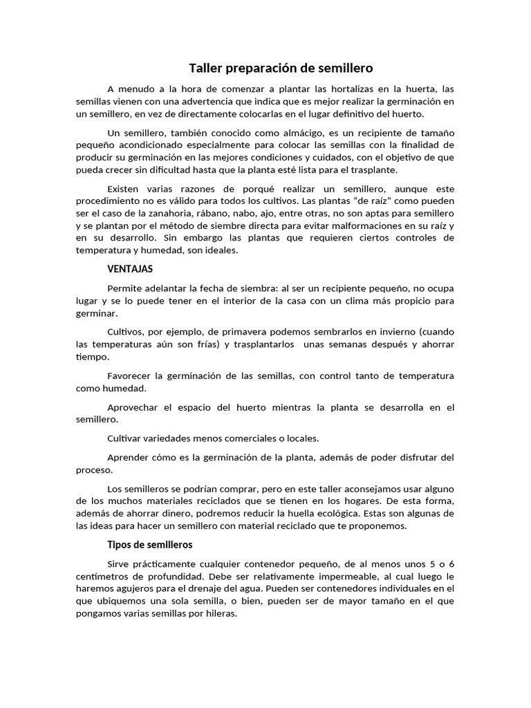 Taller Preparación de Semillero | PDF | Compost | Siembra