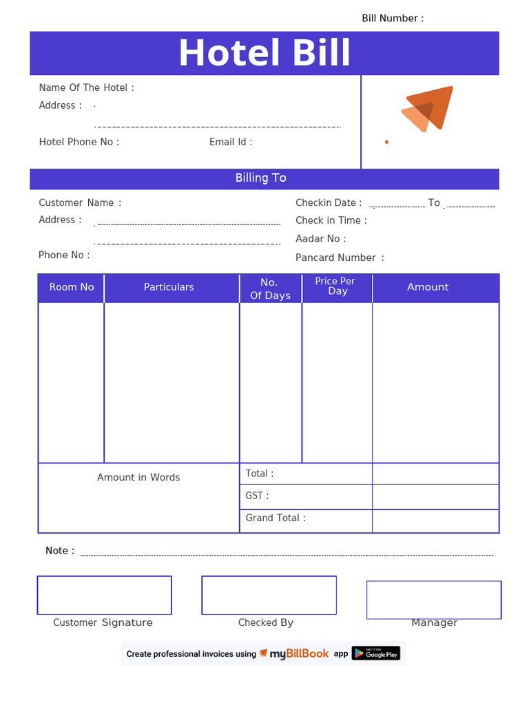 Hotel Bill Format Template | PDF