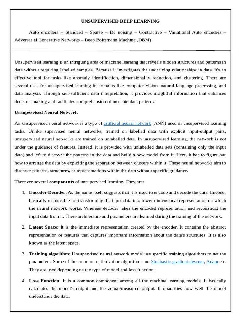 Unsupervised Deep Learning-Unit 4 | PDF | Deep Learning | Machine Learning