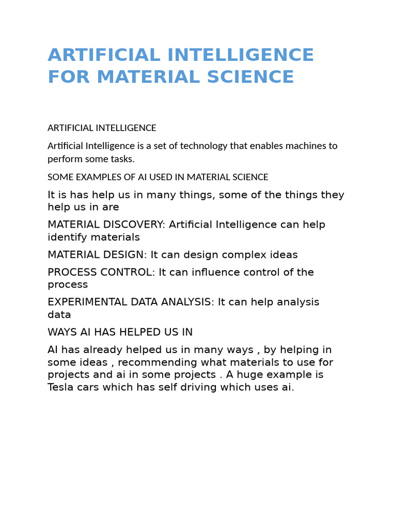 Artificial Intelligence For Material Science | PDF