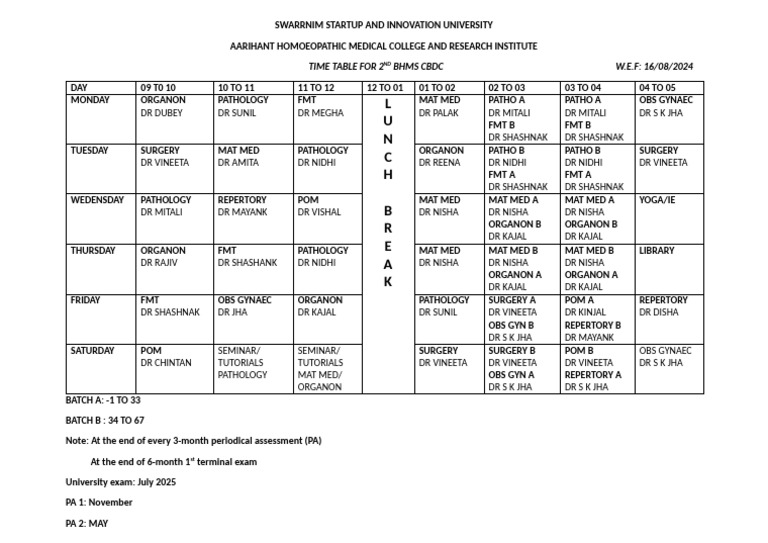 Time Table 2nd Year CBDC | PDF