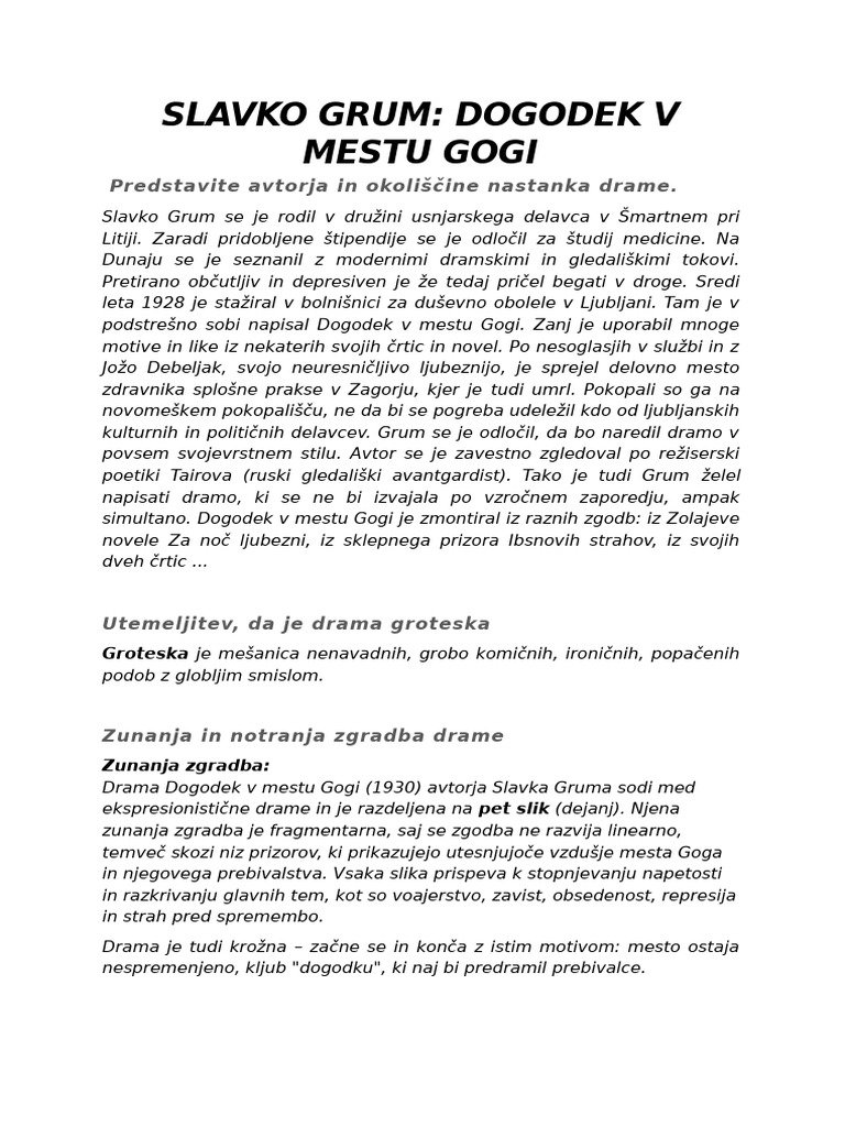 SLAVKO GRUM - Dogodek V Mestu Gogi | PDF
