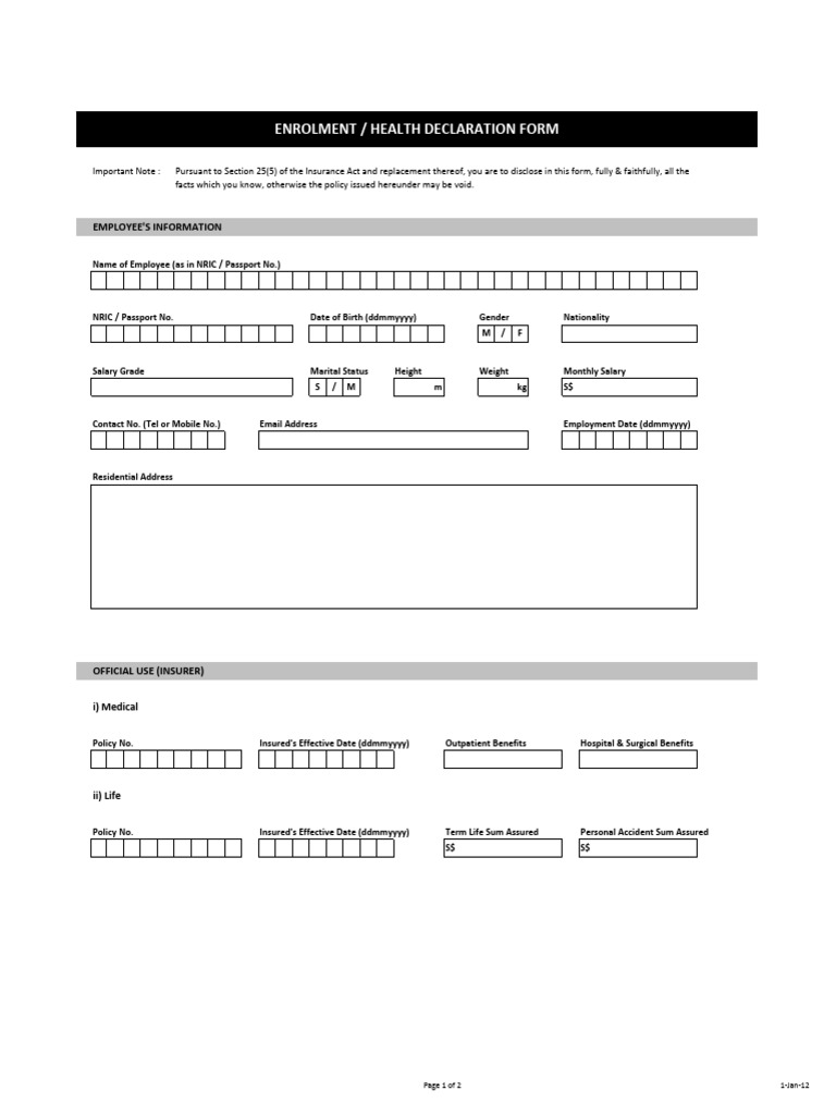 Employee Health Declaration Form | PDF | Physical Examination | Hiv/Aids
