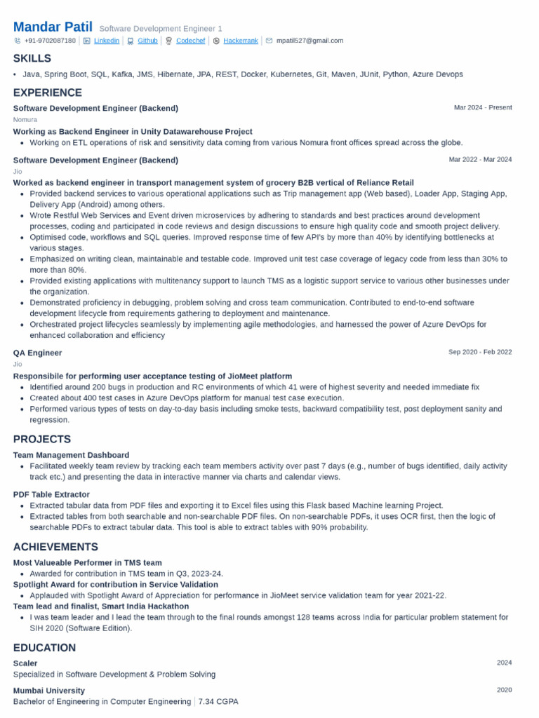 Resume Mandar-1page | PDF