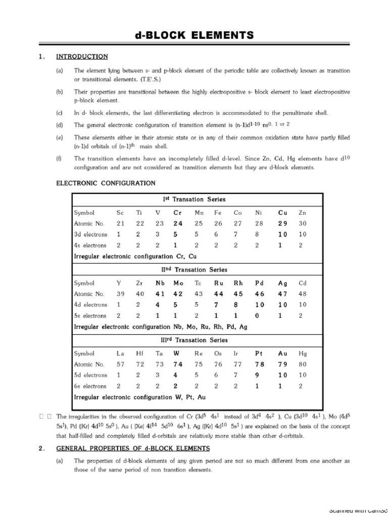 d-BLOCK ELEMENTS | PDF