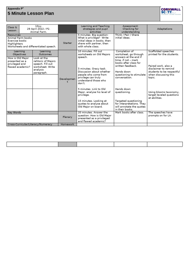 Lesson 3 - 5 Min Lesson Plan | PDF | Worksheet | Lesson Plan