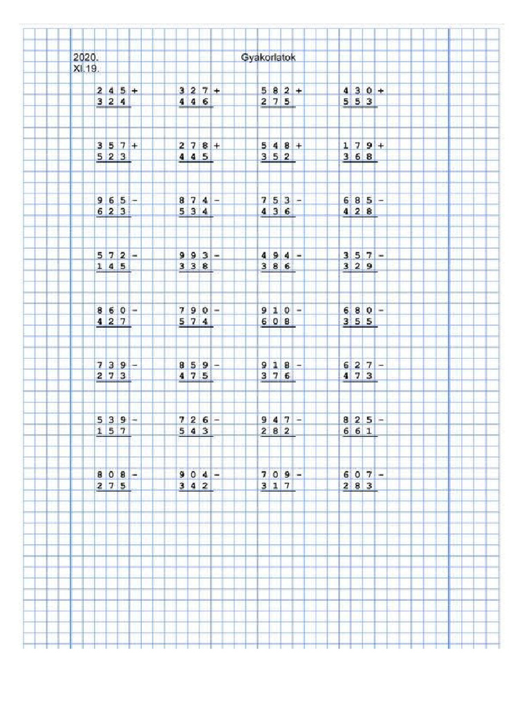 Összeadás-Kivonás 1000-Ig | PDF