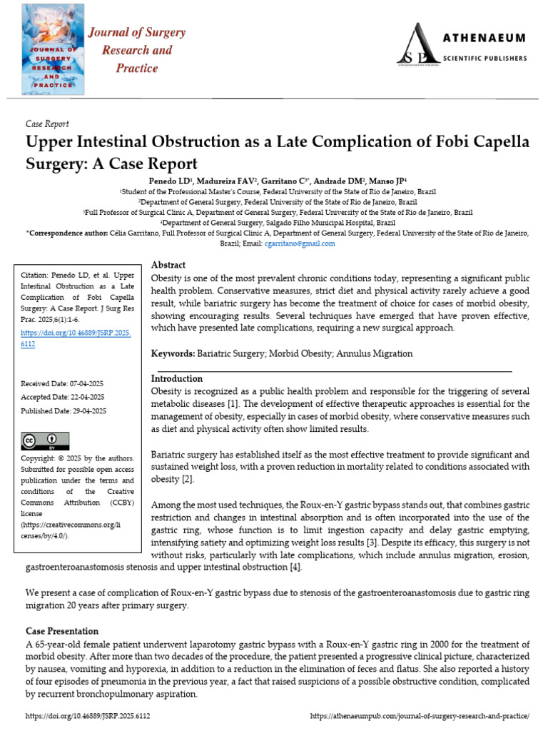 Upper Intestinal Obstruction As A Late Complication of Fobi Capella ...