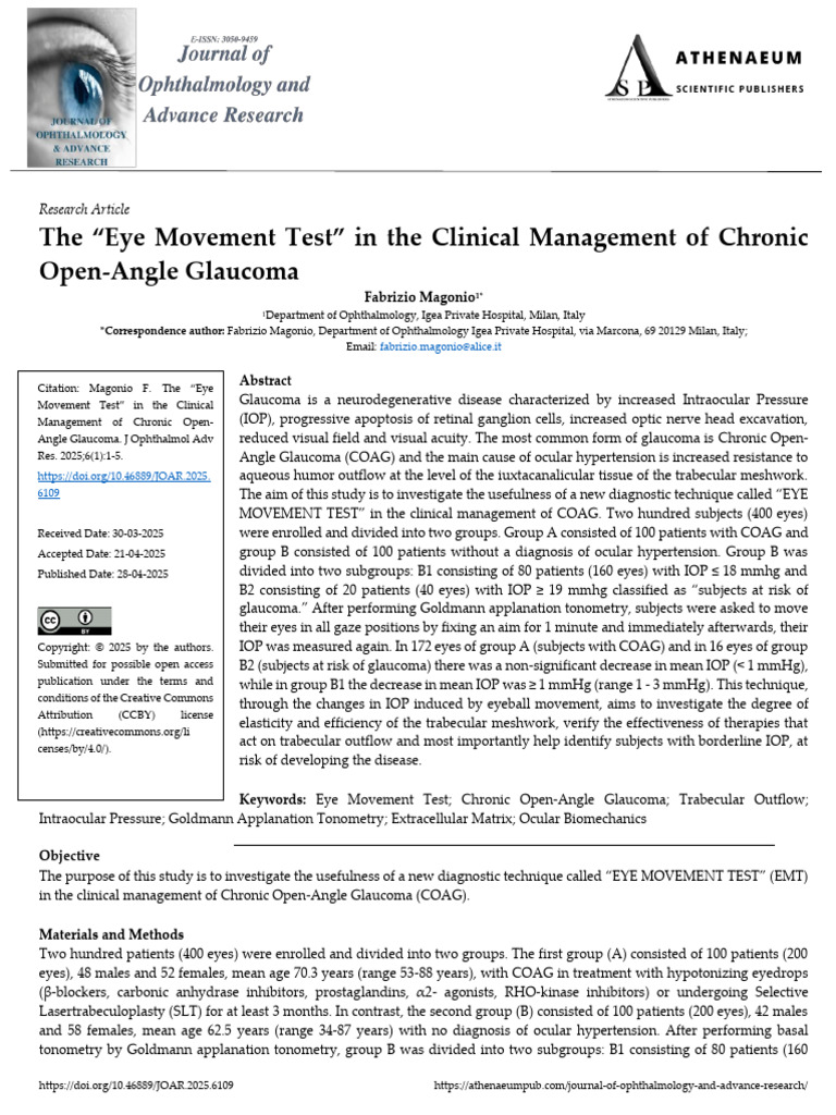 The Eye Movement Test in The Clinical Management of Chronic Open Angle ...