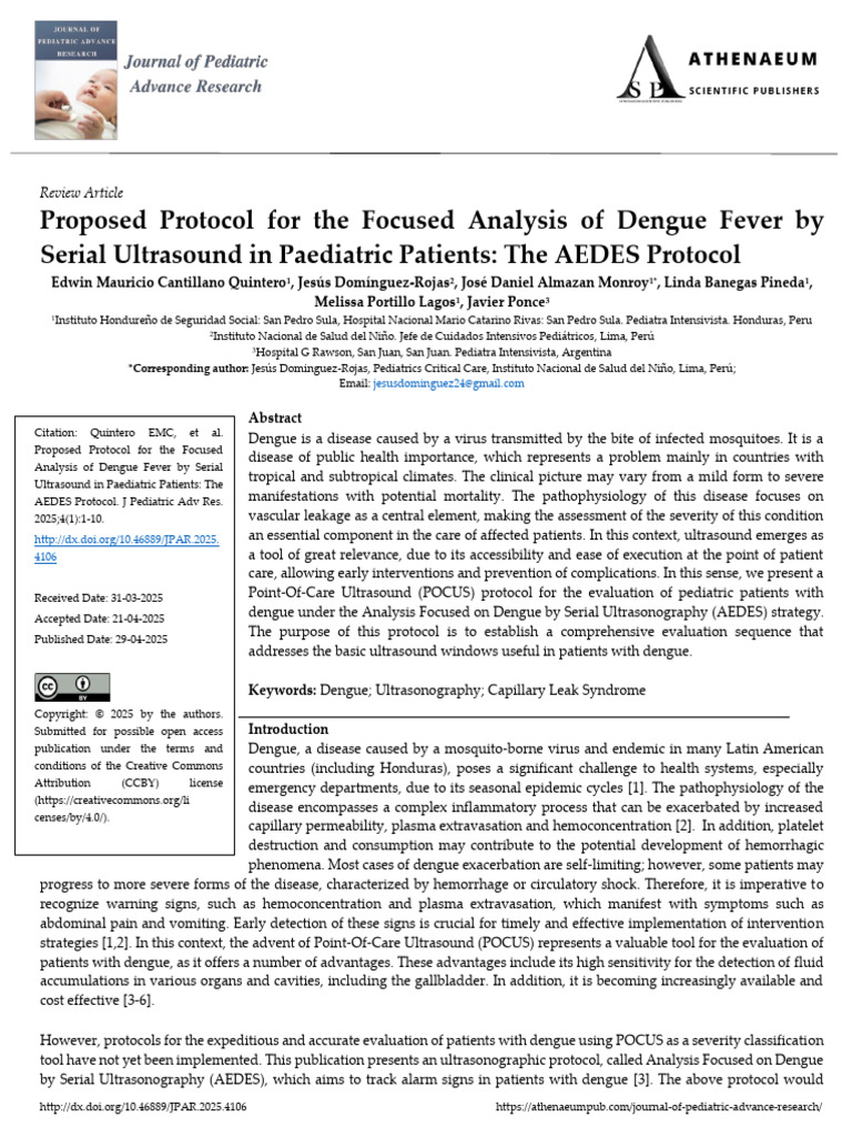 Proposed Protocol For The Focused Analysis of Dengue Fever by Serial ...