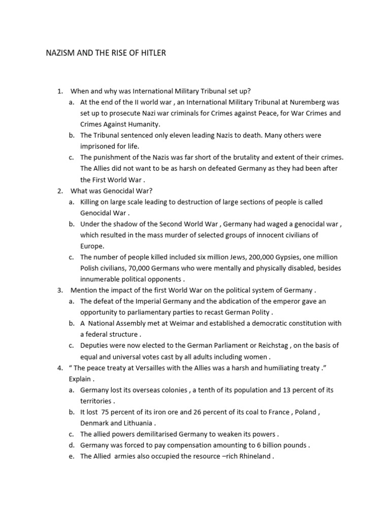 Nazism and The Rise of Hitler - Notes 1 | PDF | Nazi Germany | Adolf Hitler