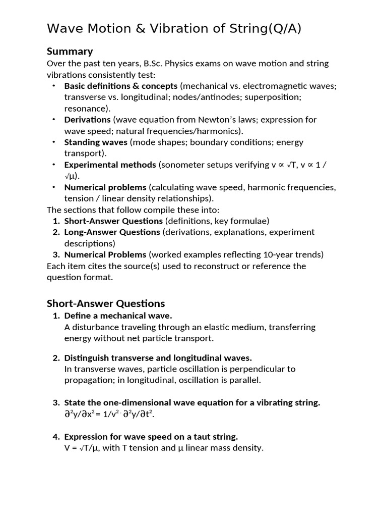 Wabe Motion & Vibration of String | PDF | Waves | Resonance