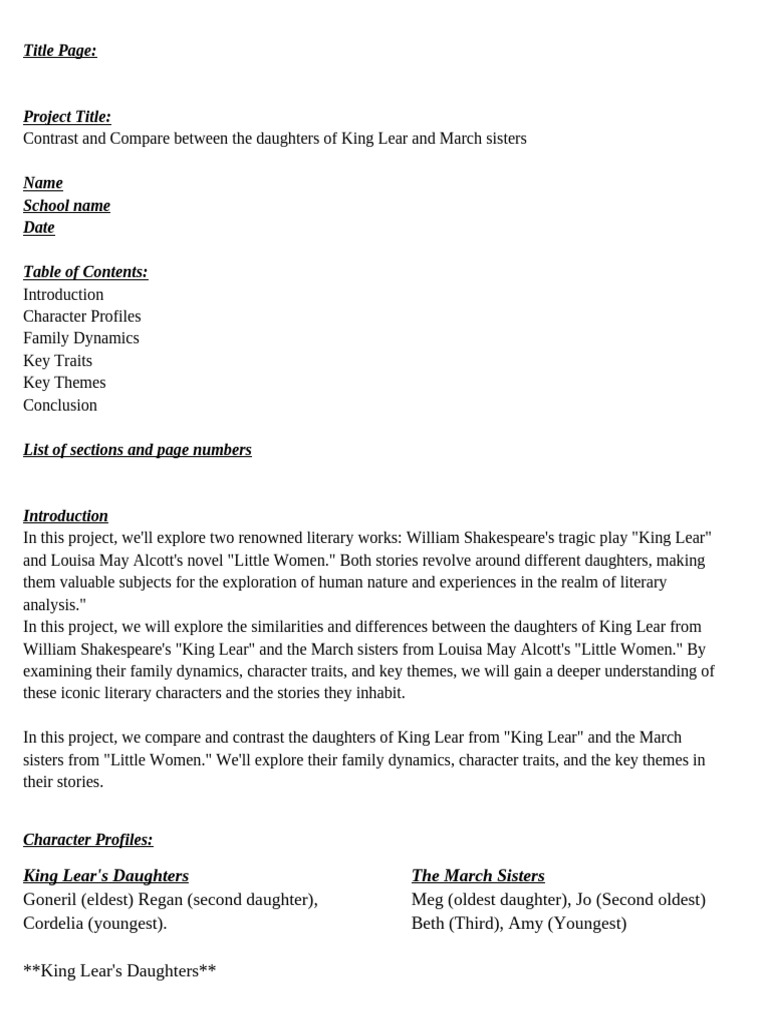 Comparing and Contrasting The Daughters of King Lear From William ...