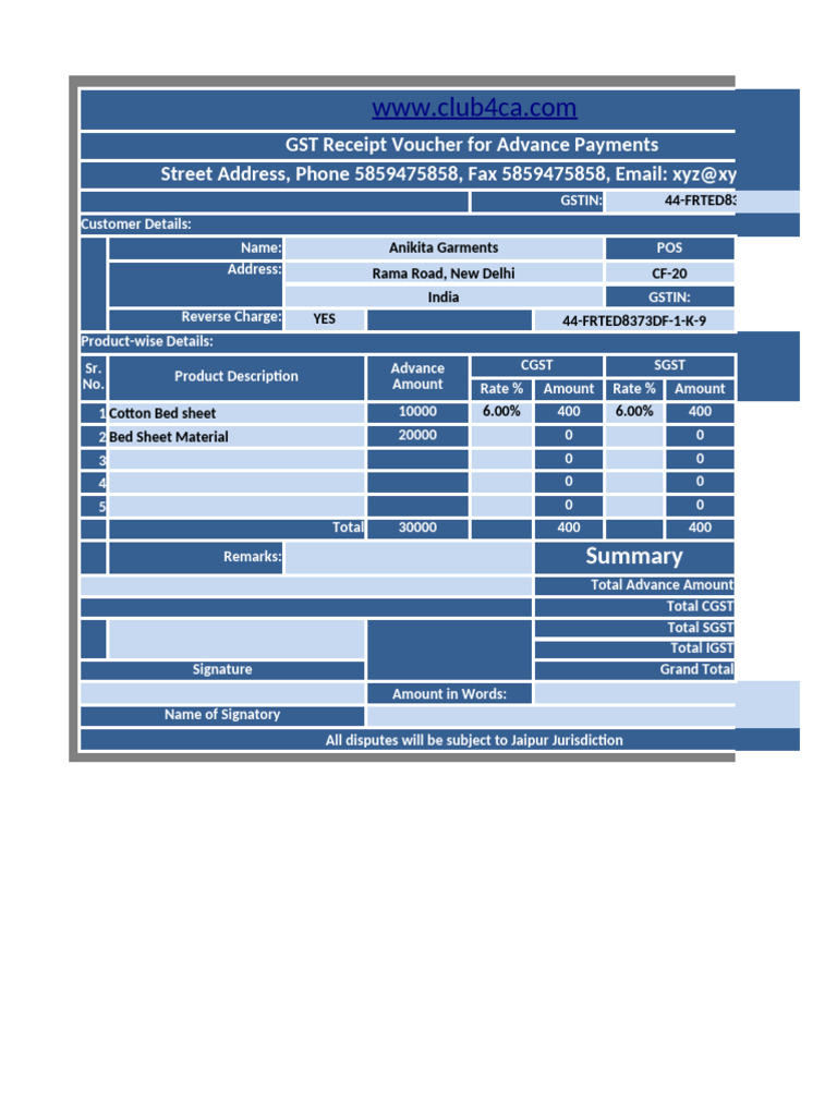GST Receipt Voucher for Advances | PDF | Taxation | Taxes