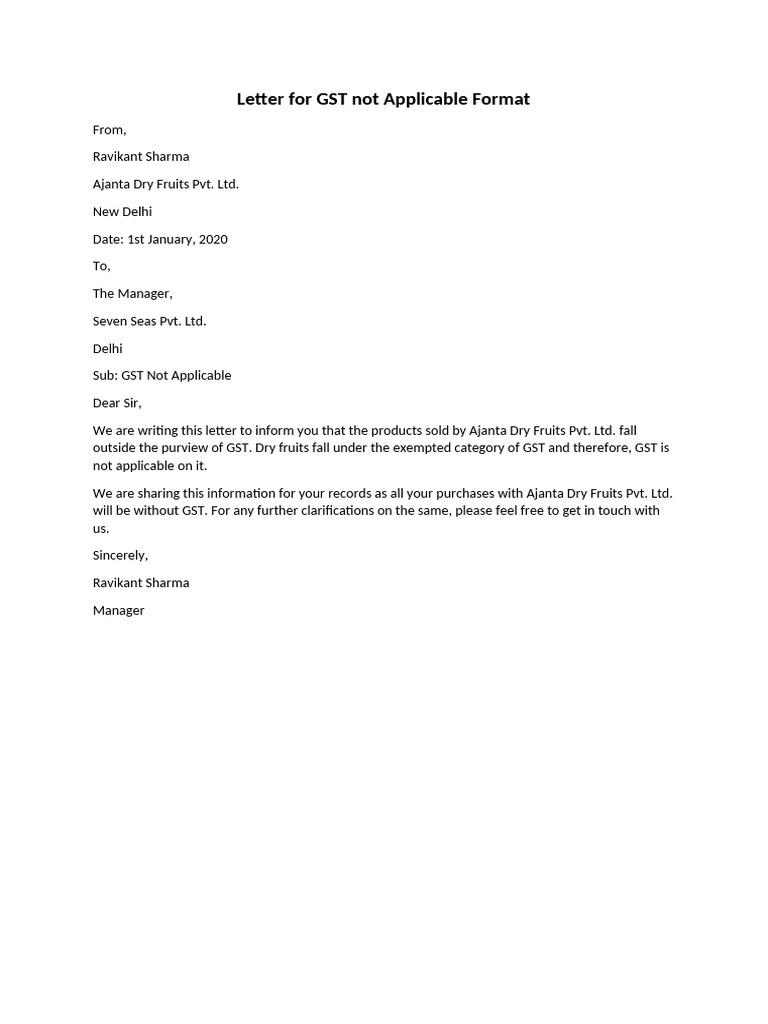 Letter GST Not Applicable | PDF