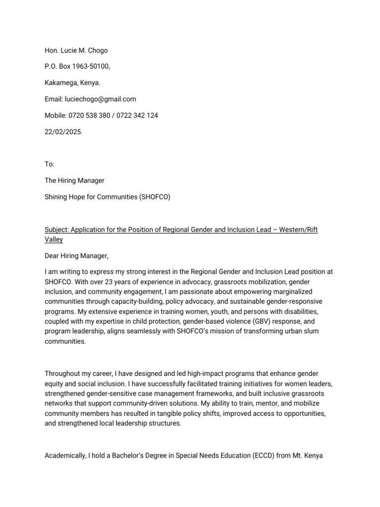 Hon. Lucie M Cover Letter | PDF | Capacity Building