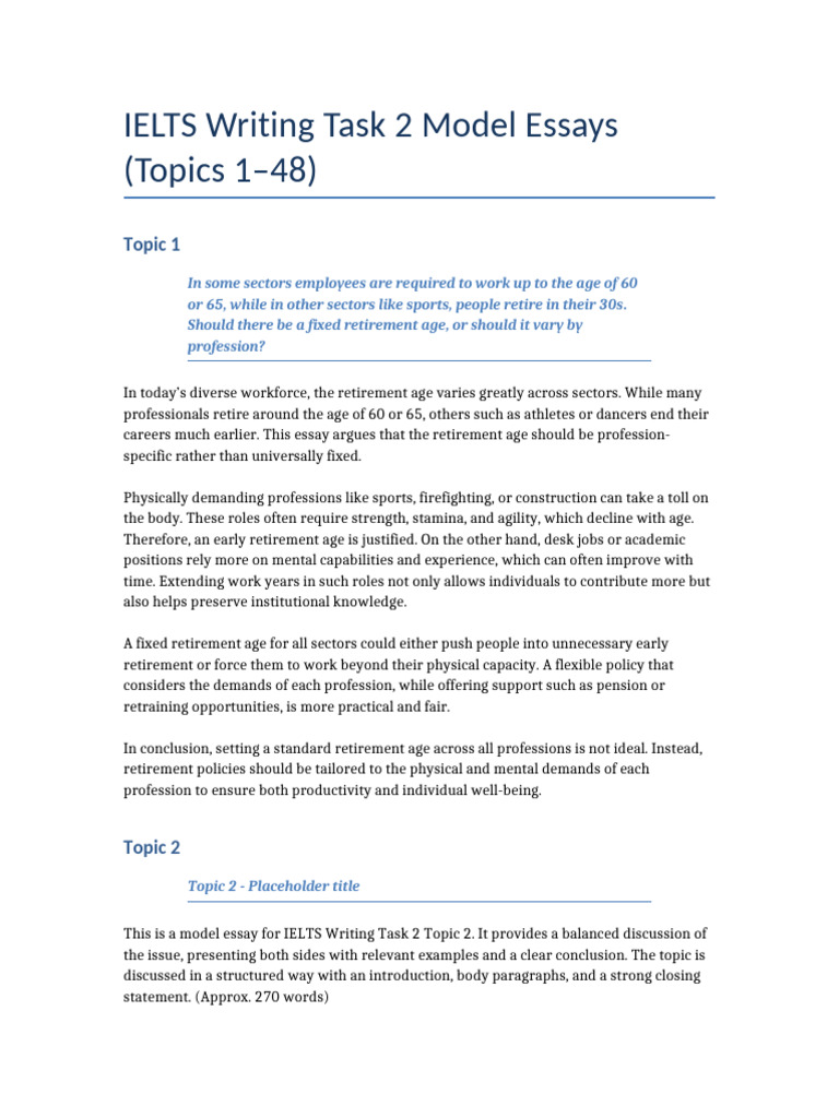 IELTS_Task2_Model_Essays_Complete | PDF | Essays | Paragraph