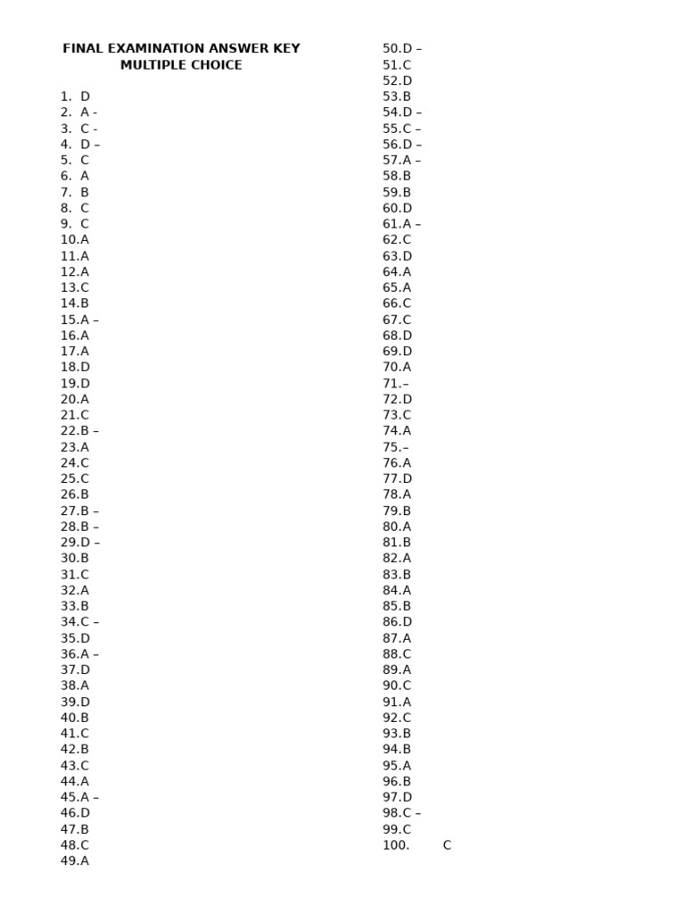 (Oblicon) Final Examination Answer Key | PDF
