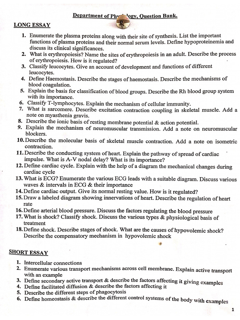 Physiology Questions | PDF