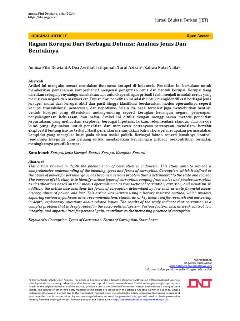 Ragam Korupsi Dari Berbagai Definisi Analisis Jeni | PDF