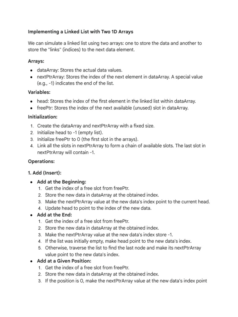 Linked List With Arrays (No Pseudocode) | PDF | Information Retrieval | Data Management