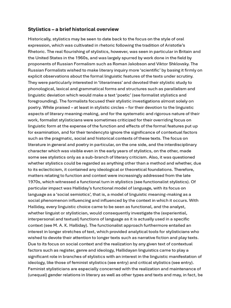 Historical Overview of Stylistics | PDF | Linguistics | Communication