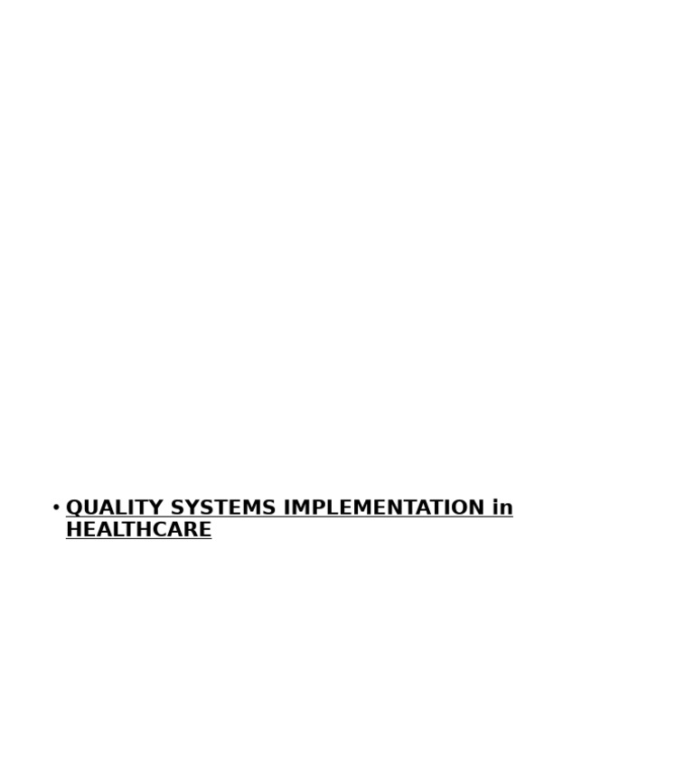 Quality Systems Implementation in Healthcare | PDF