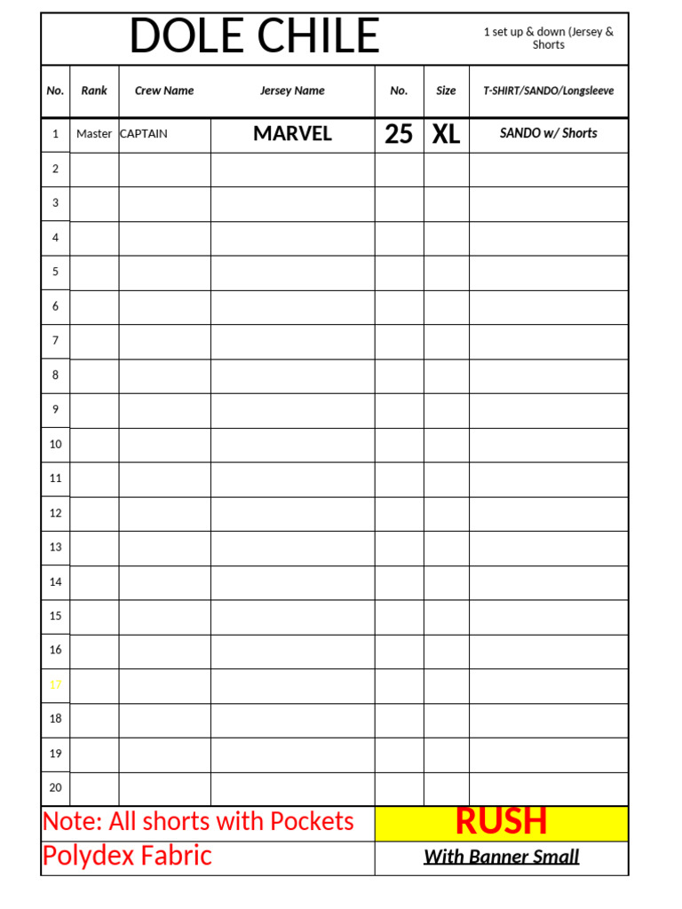 Sample List MV Dole Chile | PDF