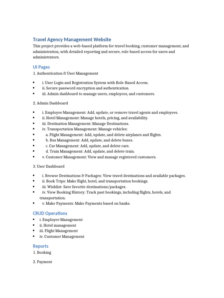 Travel Agency Project Description | PDF
