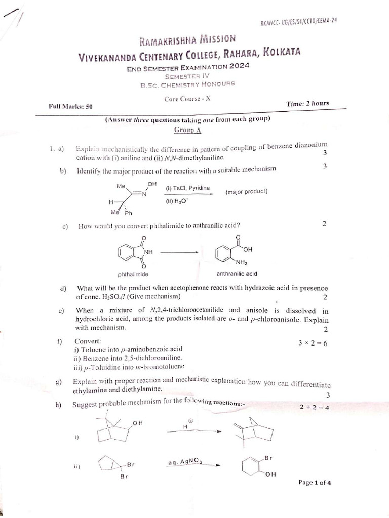 End Sem-Iv Organic Pyq | PDF