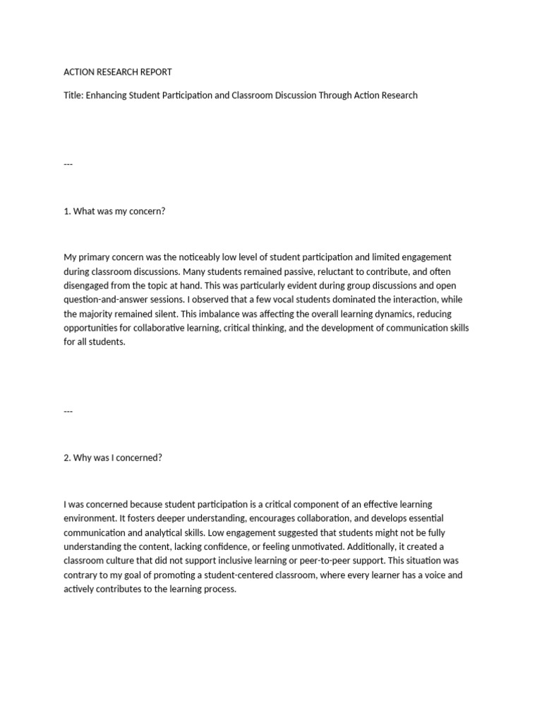 ACTION RESEARCH-Groupassignment | PDF | Learning | Qualitative Research