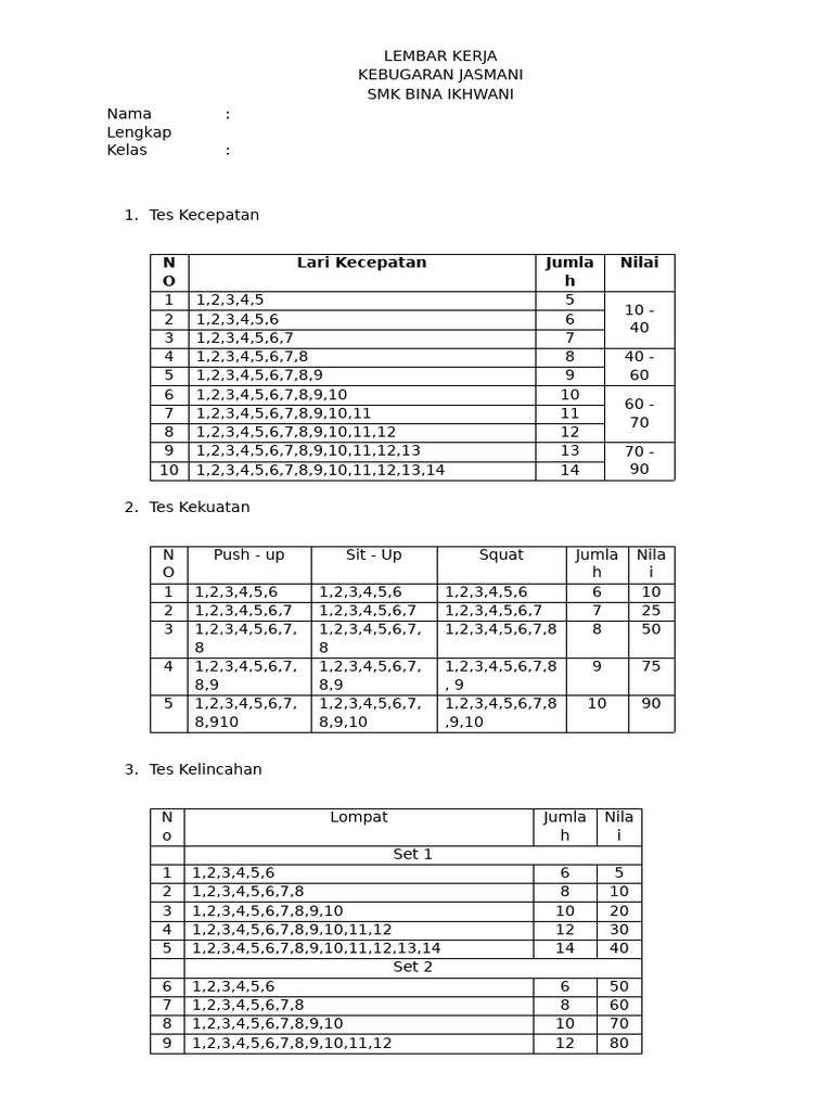 Lembar Kerja Kebugaran Jasmani 10 | PDF