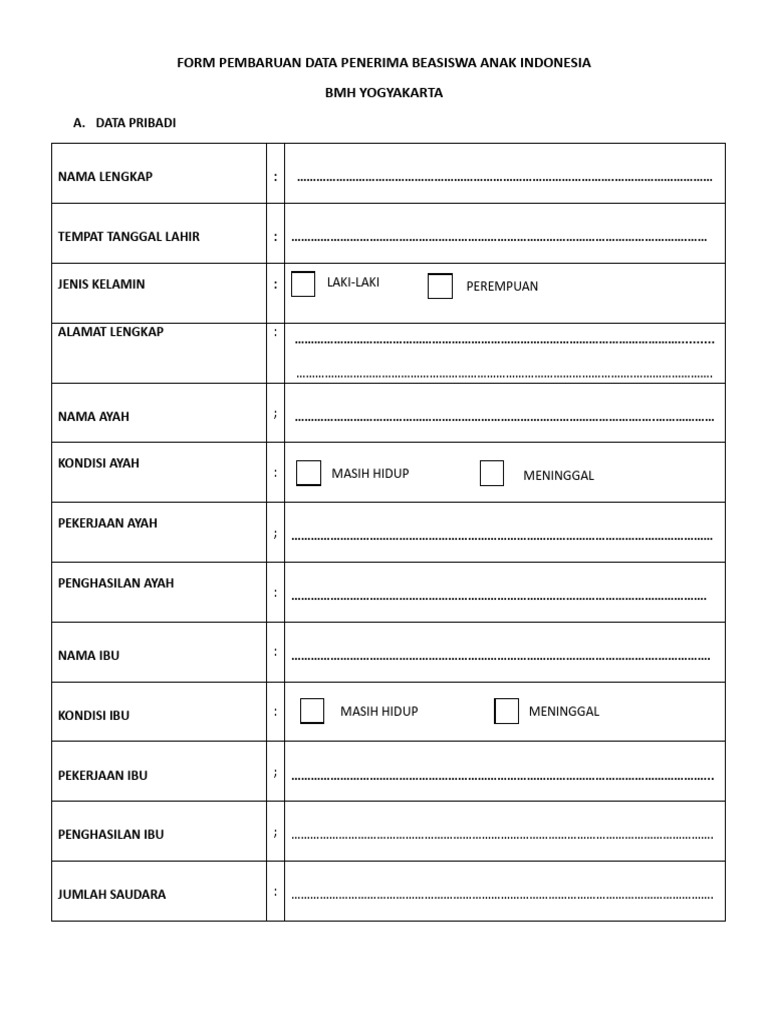 Form Pembaruan Data Penerima Beasiswa Anak Indonesia | PDF