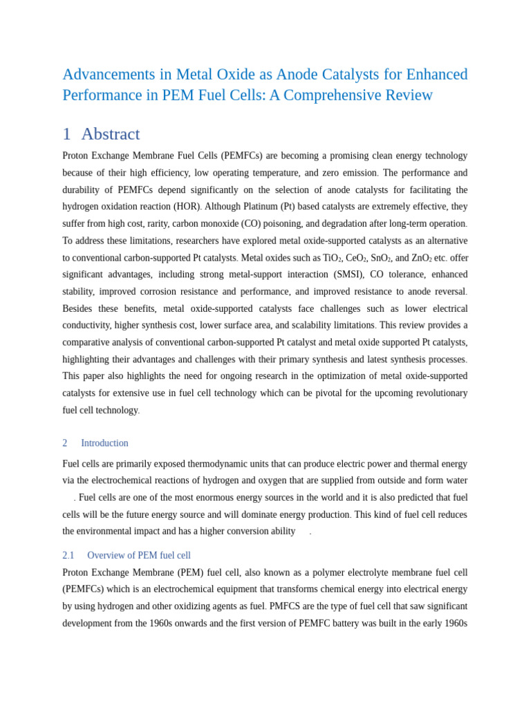 Metal Oxides As Anode in PEM Fuel Cell | PDF | Fuel Cell | Catalysis
