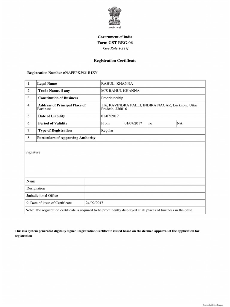 GST Certificate New | PDF