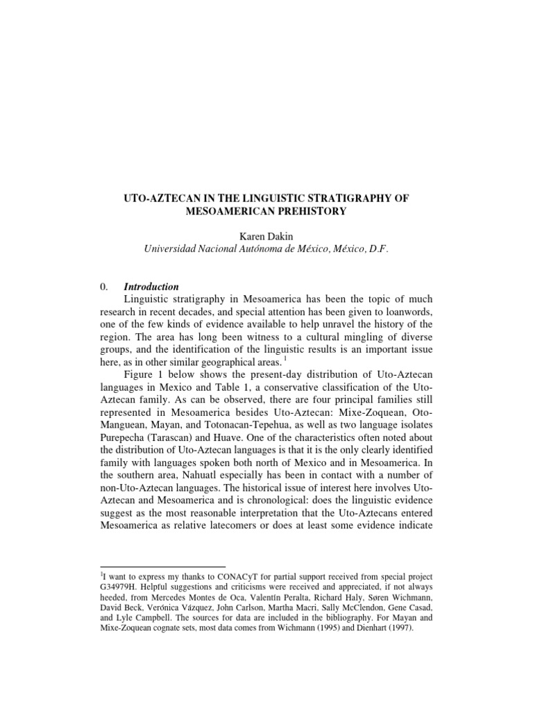 Uto_Aztecan_in_the_linguistic_stratigrap | PDF | Nahuatl | Linguistics