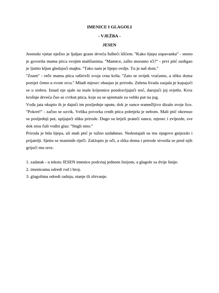IMENICE I GLAGOLI - Vježba | PDF