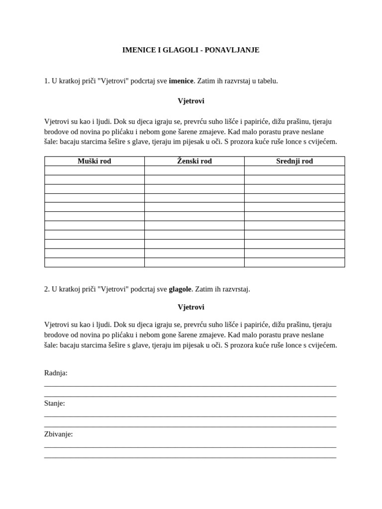 Imenice I Glagoli | PDF