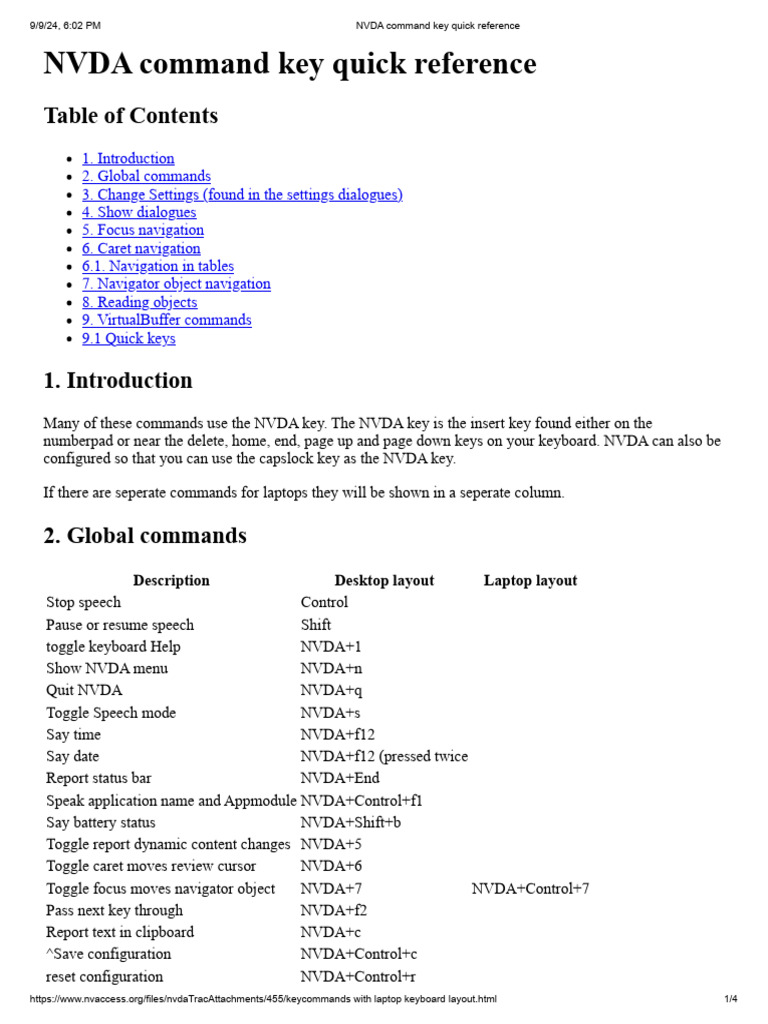 NVDA Command Key Quick Reference | PDF | Computer Keyboard | Cursor ...