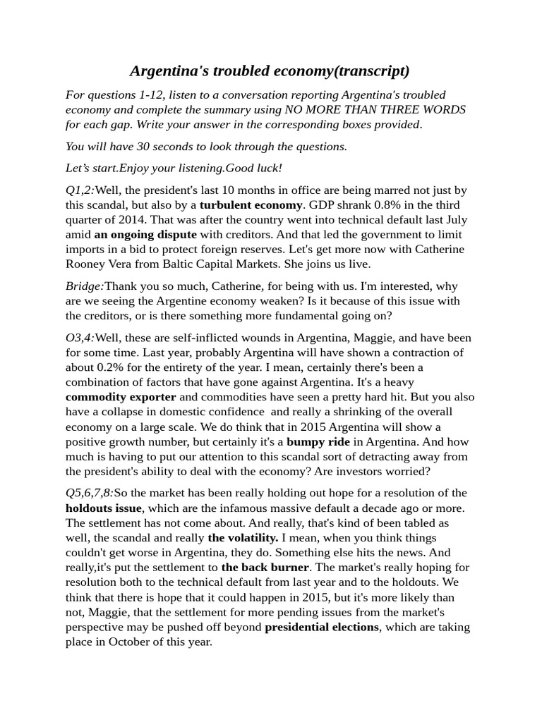 Argentina's Troubled Economy(Transcript) | PDF | Macroeconomics | Economies