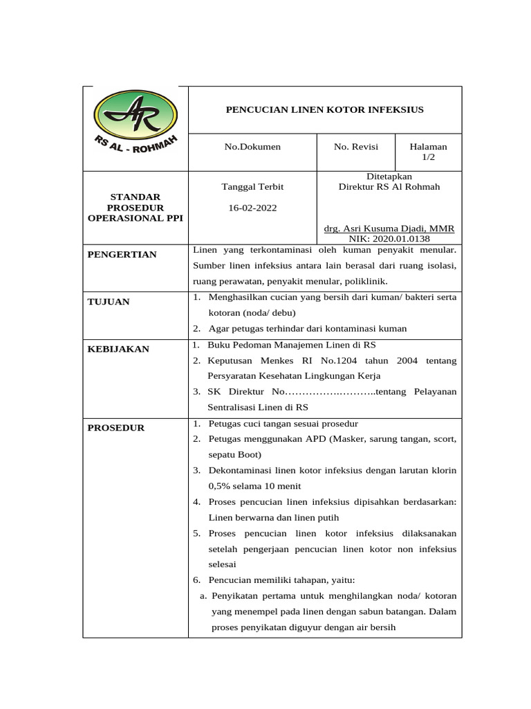 SPO-Pencucian Linen Kotor Infeksius | PDF