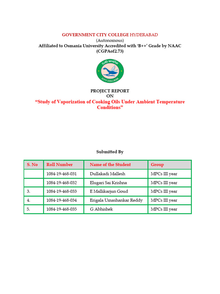 Cooking Oils Vaporization Study Report | PDF | Evaporation | Vegetable Oil
