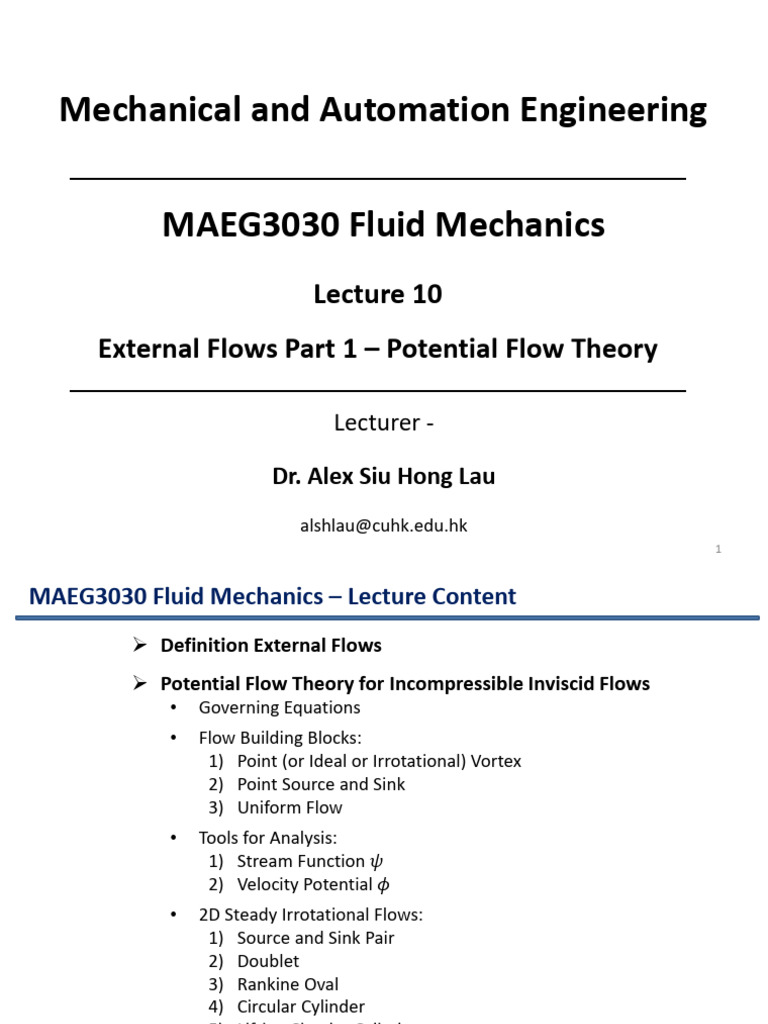 MAEG 3030 Lecture 10 External Flows 1 Potential Flow Theory | PDF ...
