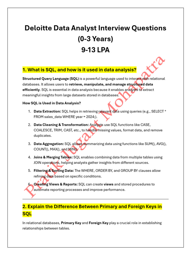 Deloitte Data Analyst Interview Guide | PDF | Database Index | Database ...