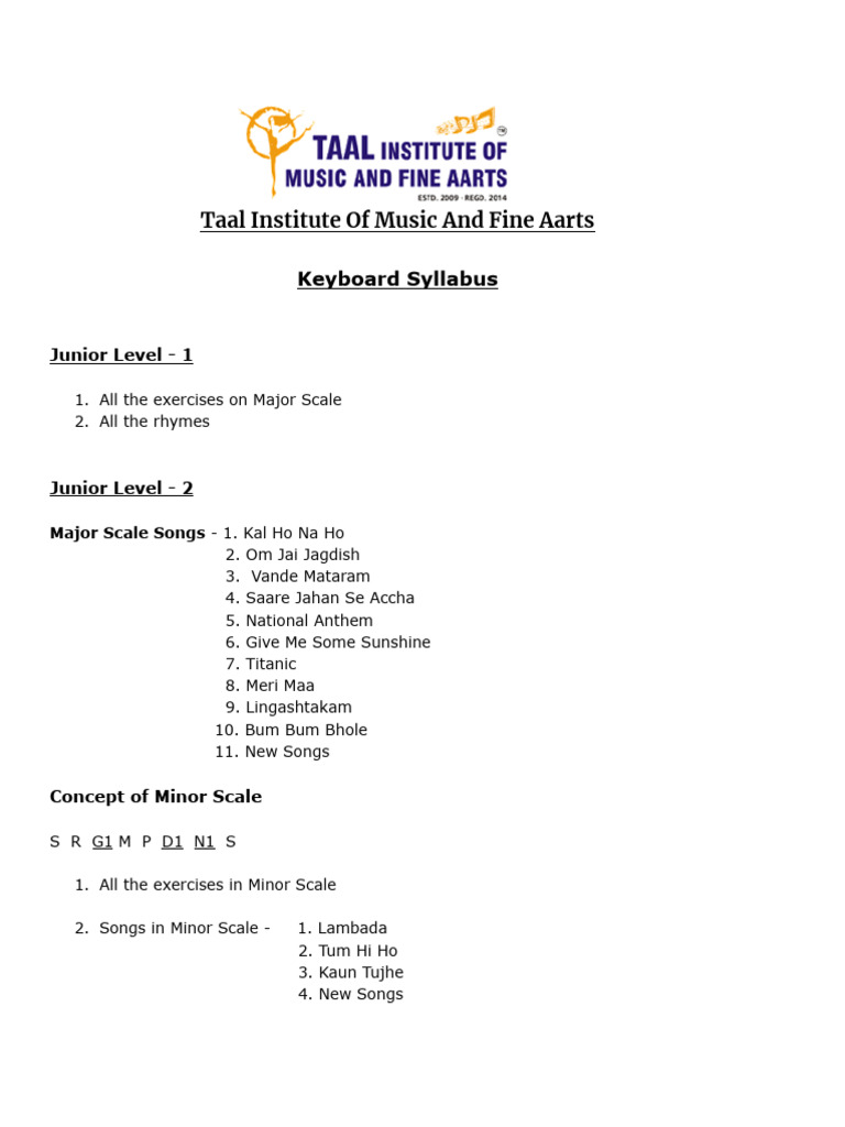 Taal Keyboard Syllabus (1) | PDF
