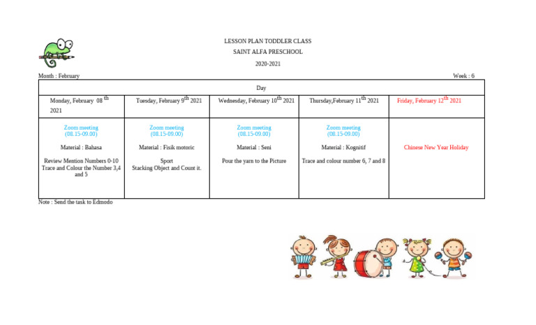 Lesson Plan Toddler Week 6 | PDF