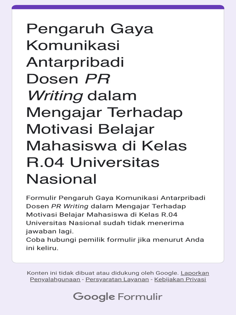 Pengaruh Gaya Komunikasi Antarpribadi Dosen PR Writing Dalam Mengajar Terhadap Motivasi Belajar ...