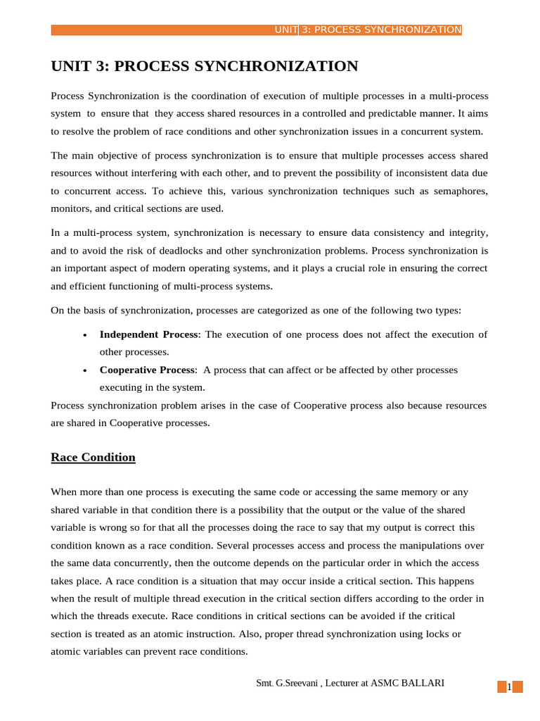 OS 3 UNIT-process Synchronization | PDF | Process (Computing) | Operating System Technology