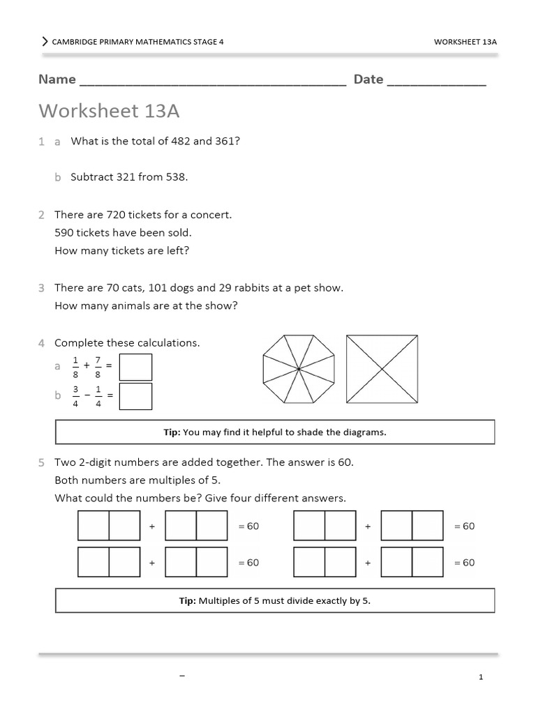 Prim Maths 4 2ed TR Diff Ws 13a | PDF