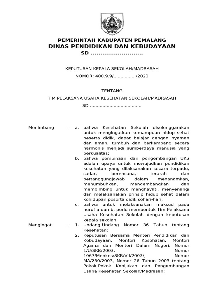 SK Tim Pelaksana UKS SD 2023 | PDF